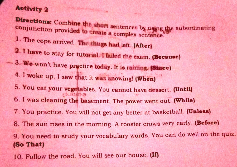 activity 2 directions combine the short sentences by using the ...