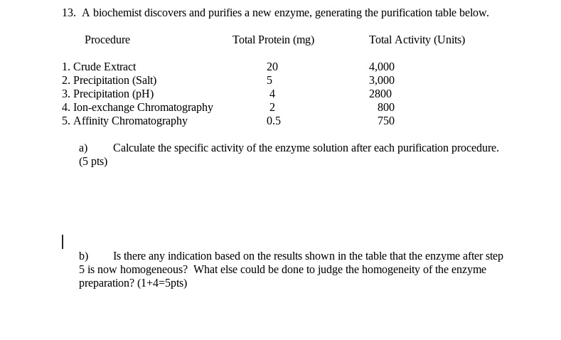 SOLVED: 13. A biochemist discovers and purifies a new enzyme ...