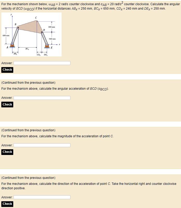SOLVED: For the mechanism shown below, ωAB = 2 rad/s counter clockwise and αAB = 20 rad/s2 ...
