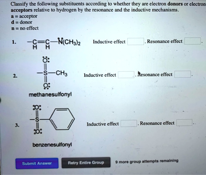 SOLVED: Classify the following substituents according t0 whether they are electron donors or ...