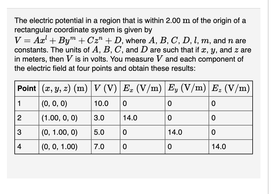 SOLVED: The electric potential in a region that is within 2.00 m of the ...