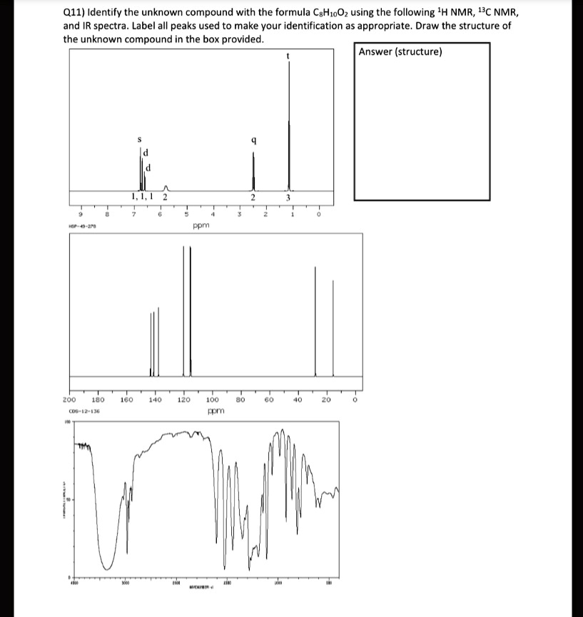 [GET ANSWER] Q11) Identify the unknown compound with the formula C8H10O2 using the following 1H ...