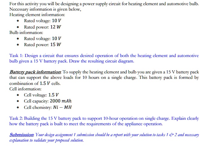 texts for this activity you will be designing a power supply circuit for a heating element and ...
