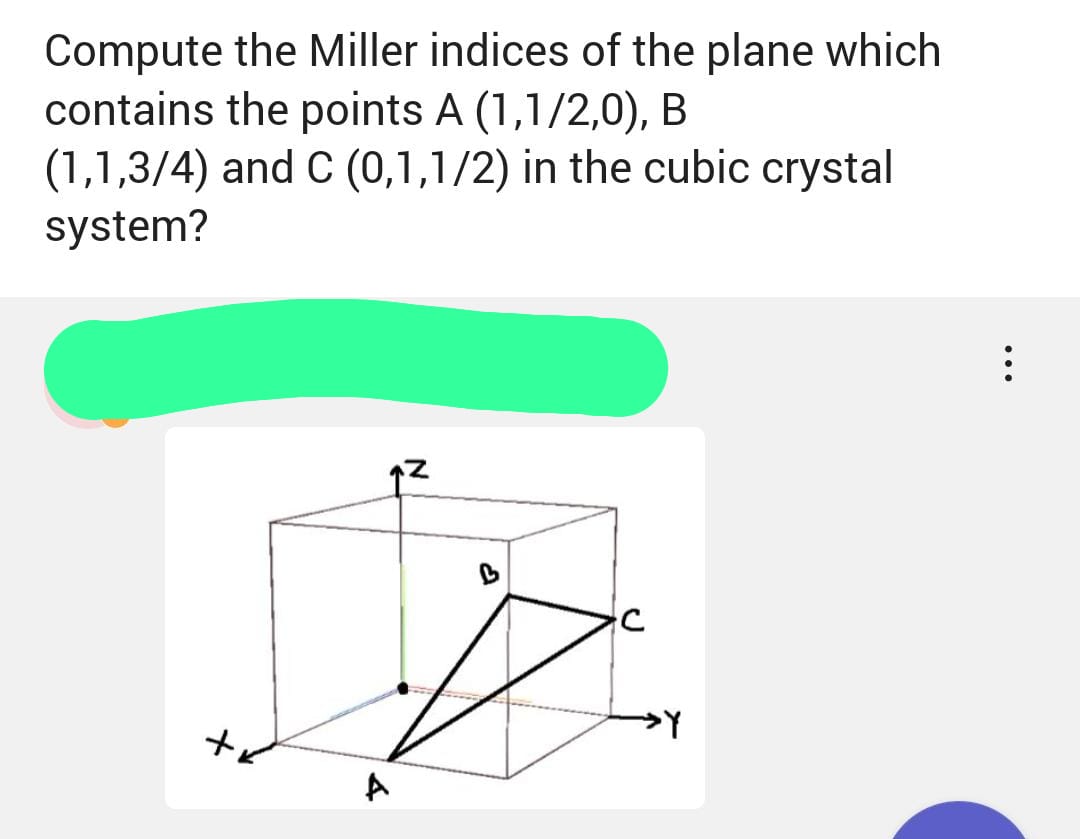 SOLVED: Compute the Miller indices of the plane which contains the ...