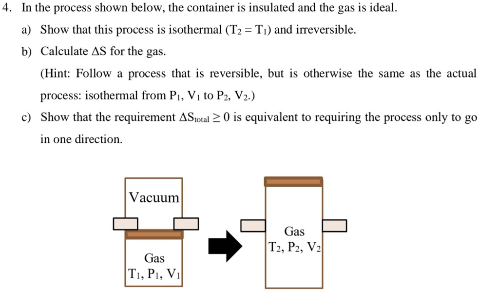 SOLVED: 4. In the process shown below, the container is insulated and the gas is ideal. a) Show ...