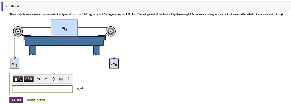SOLVED: Three objects are connected as shown in the figure with masses of 2.00 kg and 490 kg ...