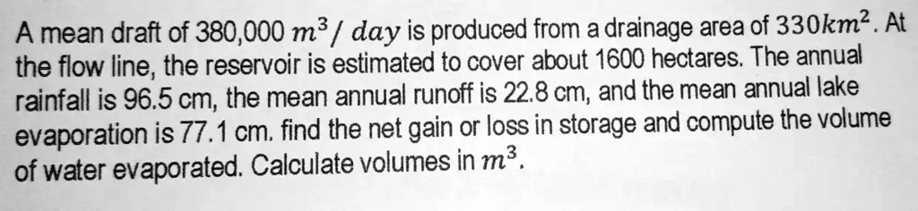 A mean draft of 380,000 m³/day is produced from a drainage...