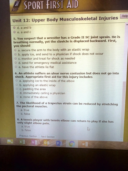 SOLVED: Text: SPORTS FIRST AID Help Unit 12: Upper Body Musculoskeletal ...