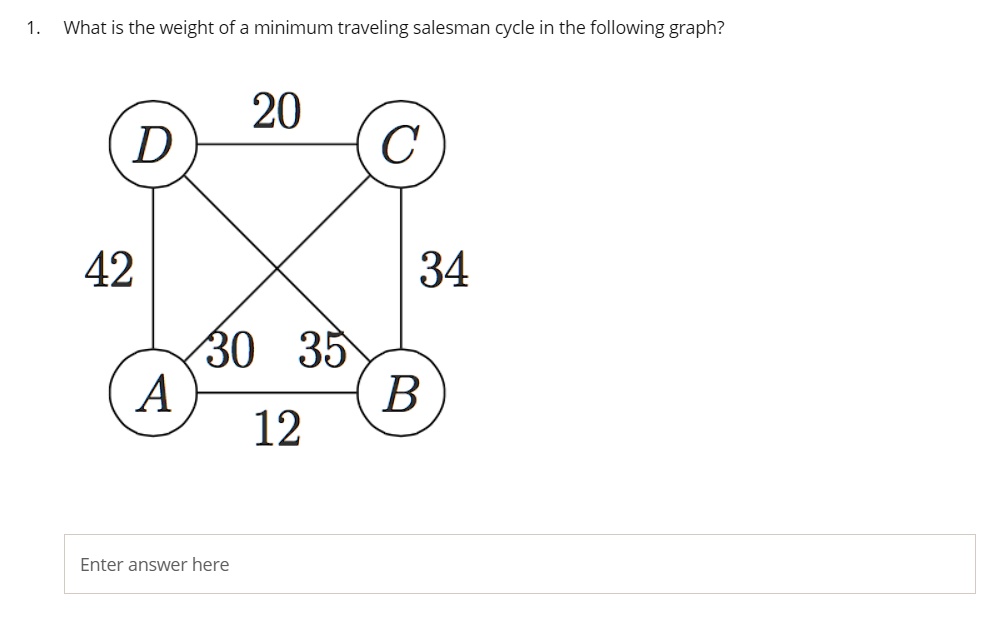 SOLVED: 1. What is the weight of a minimum traveling salesman cycle in ...