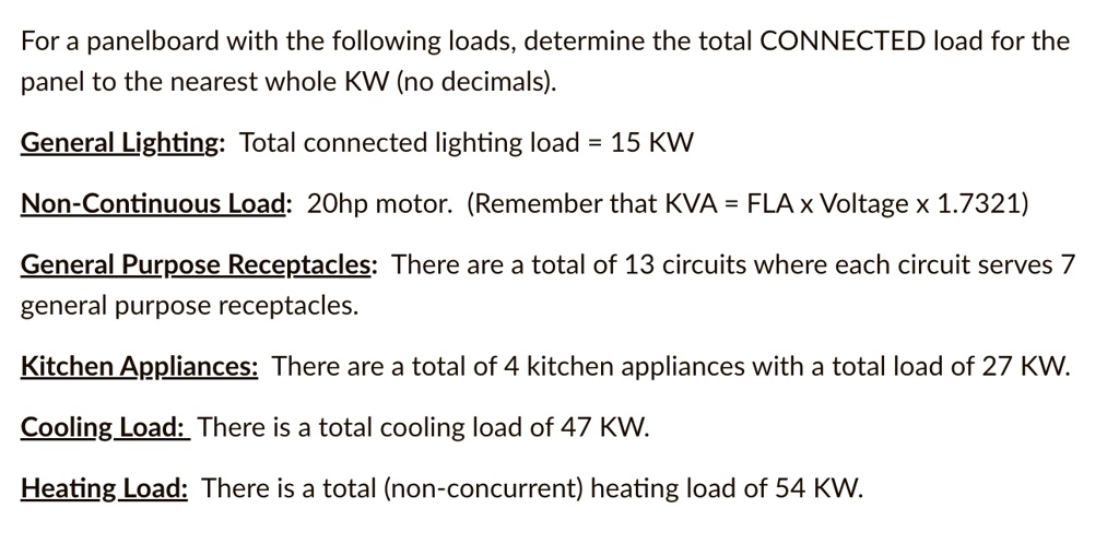 SOLVED: For a panelboard with the following loads, determine the total ...