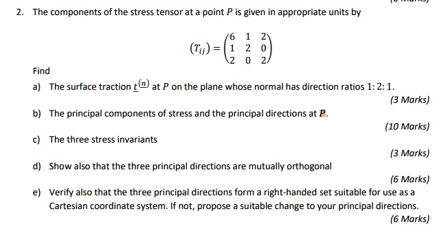 SOLVED: The components of the stress tensor at point P is given in appropriate units by (Ti ...