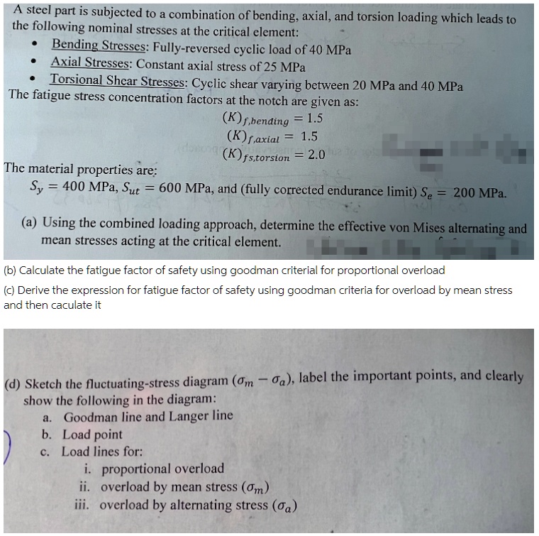 bcd please a steel part is subjected to a combination of bending axial ...