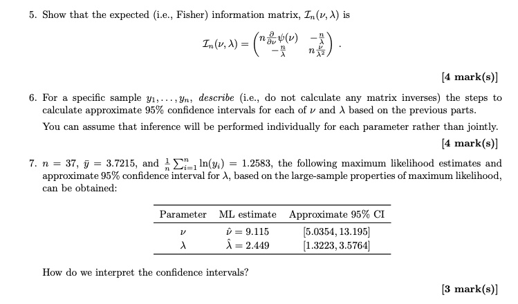 show that the expected ie fisher information matrix lnva is inva v 4 marks for specific sample ...