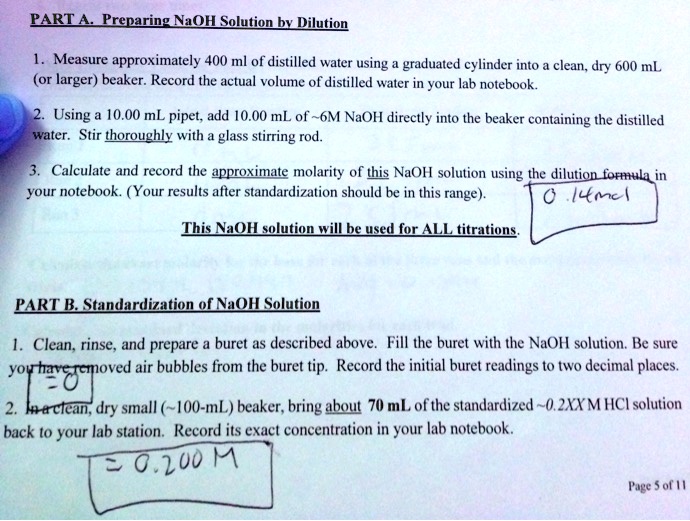 parta preparing naoh solution by dilution measure approximately 400 ml ...