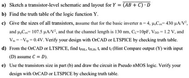 SOLVED: a. Sketch a transistor-level schematic and layout for Y = AB + CD. b. Find the truth ...