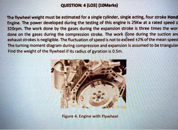SOLVED: QUESTION 4 (LO3) (10 Marks) The flywheel weight must be estimated for a single cylinder ...