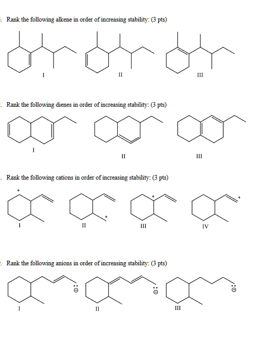 SOLVED: Rank the following alkene order of increasing stability- (3 pts ... SOLVED: Rank the following alkene order of increasing stability- (3 pts ...