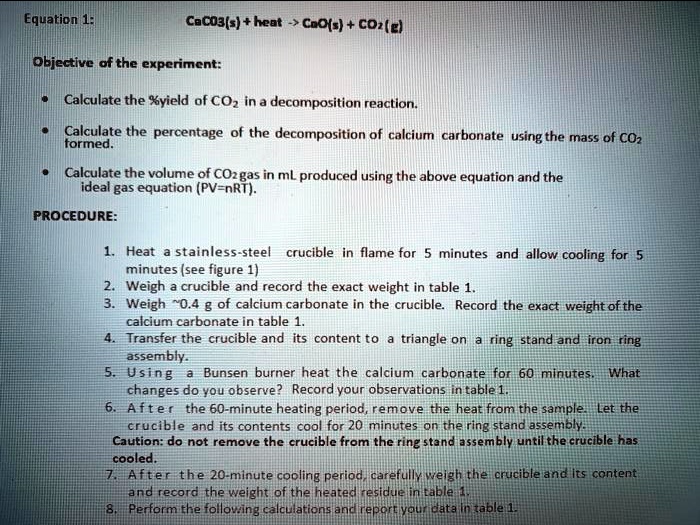 SOLVED:Equation] Cacoa(s) + heet Coots} cOzle) Objective of the ...