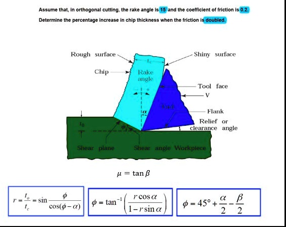 Assume that, in orthogonal cutting, the rake angle is 15Â° and the ...