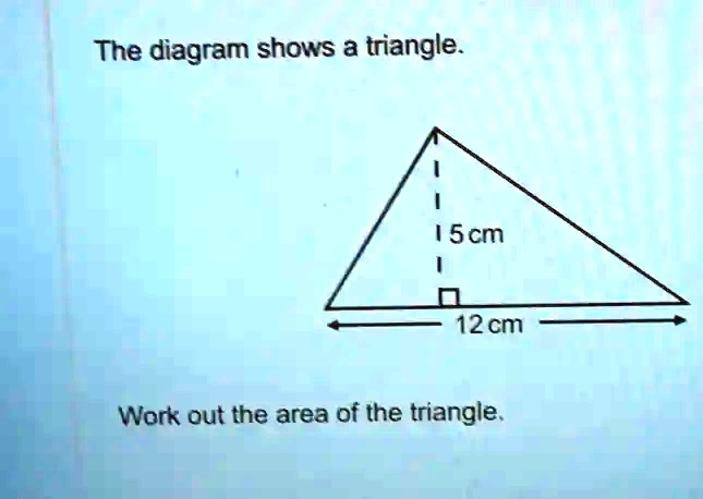 The diagram shows a triangle: 5cm 12cm Work out the area of the triangle
