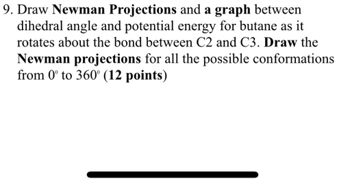 9. Draw Newman Projections and a graph between dihedral angle and potential energy for butane as ...