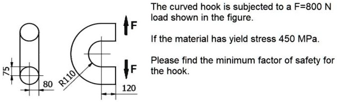 SOLVED: The curved hook is subjected to a F=800 N load shown in the ...