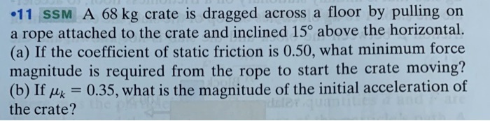 SOLVED: '11 SSM 68 kg crate is dragged across a floor by pulling on a rope attached t0 the crate ...