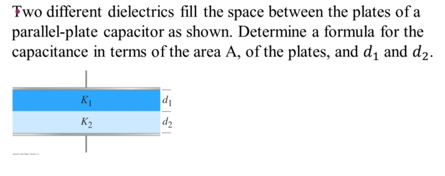 two different dielectrics fill the space between the plates of a ...