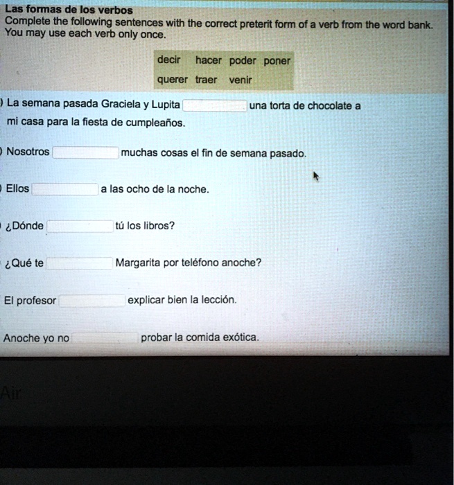 las formas de los verbos complete the following sentences with the ...