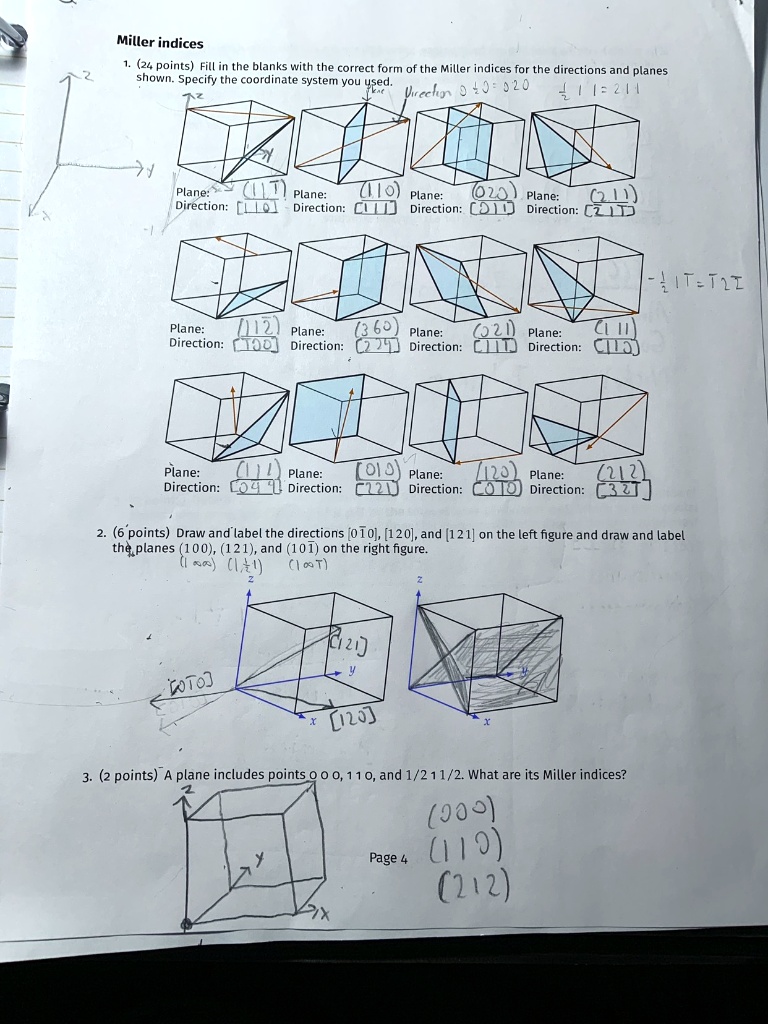 SOLVED: could you check this work Miller indices 1.(24 points)Fill in ...