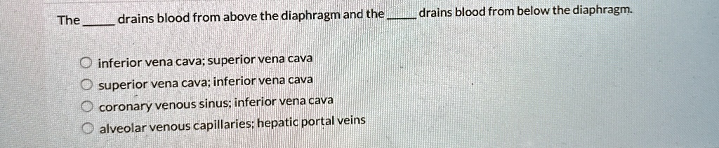 The drains blood from above the diaphragm and the drains blood from ...