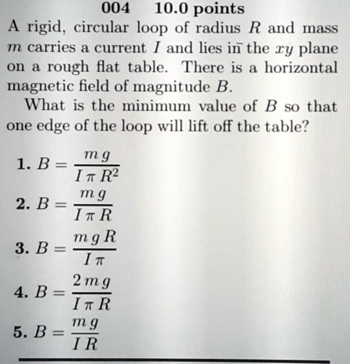 Solved 004 100 Points A Rigid Circular Loop Of Radius R And Mass M Carries A Current I And