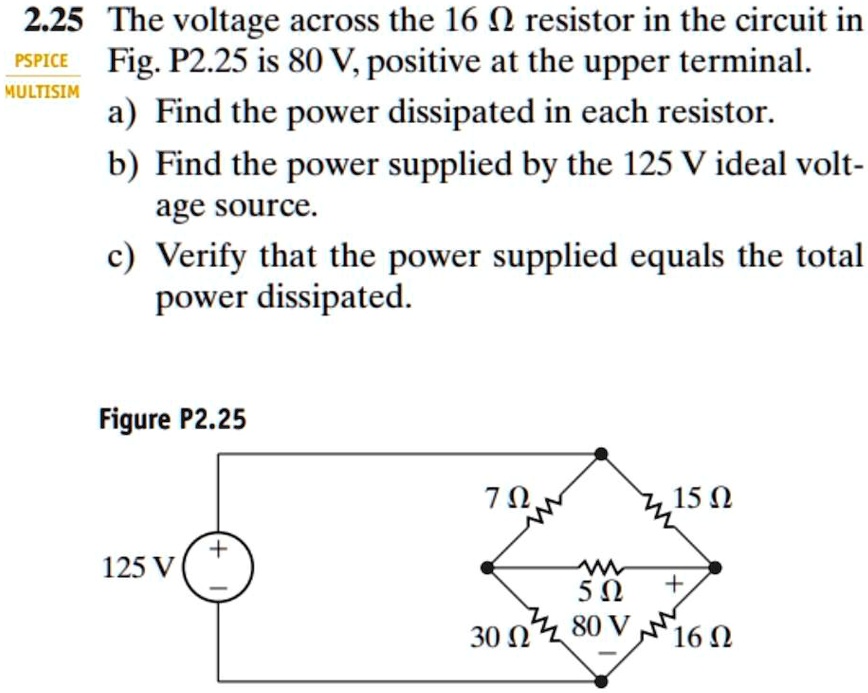 SOLVED: 2.25 The voltage across the 16 Î© resistor in the circuit in PSPICE Fig.P2.25 is 80 V ...