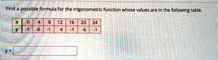 SOLVED: Find a possible formula for the trigonometric function whose values are In the following ...