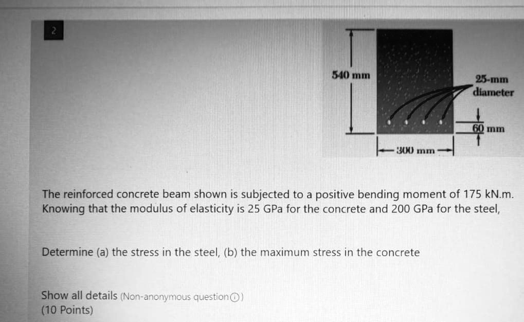 SOLVED: 540 mm 25-mm diameter 60 mm 300 mm The reinforced concrete beam ...