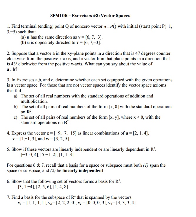 sem1os exercises 3 vector spaces 1 find terminal ending point q of nonzero vector upq with ...
