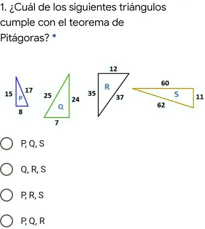 SOLVED: AYUDAAAA ¿Cuál de los siguientes triángulos cumple con el ... SOLVED: AYUDAAAA ¿Cuál de los siguientes triángulos cumple con el ...