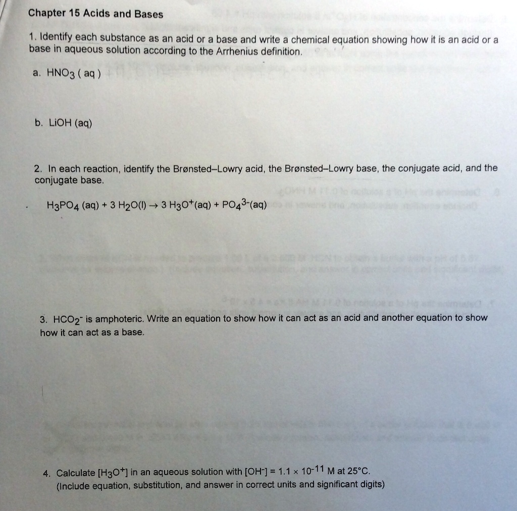 chapter 15 acids and bases identify each substance as an acid or a base ...