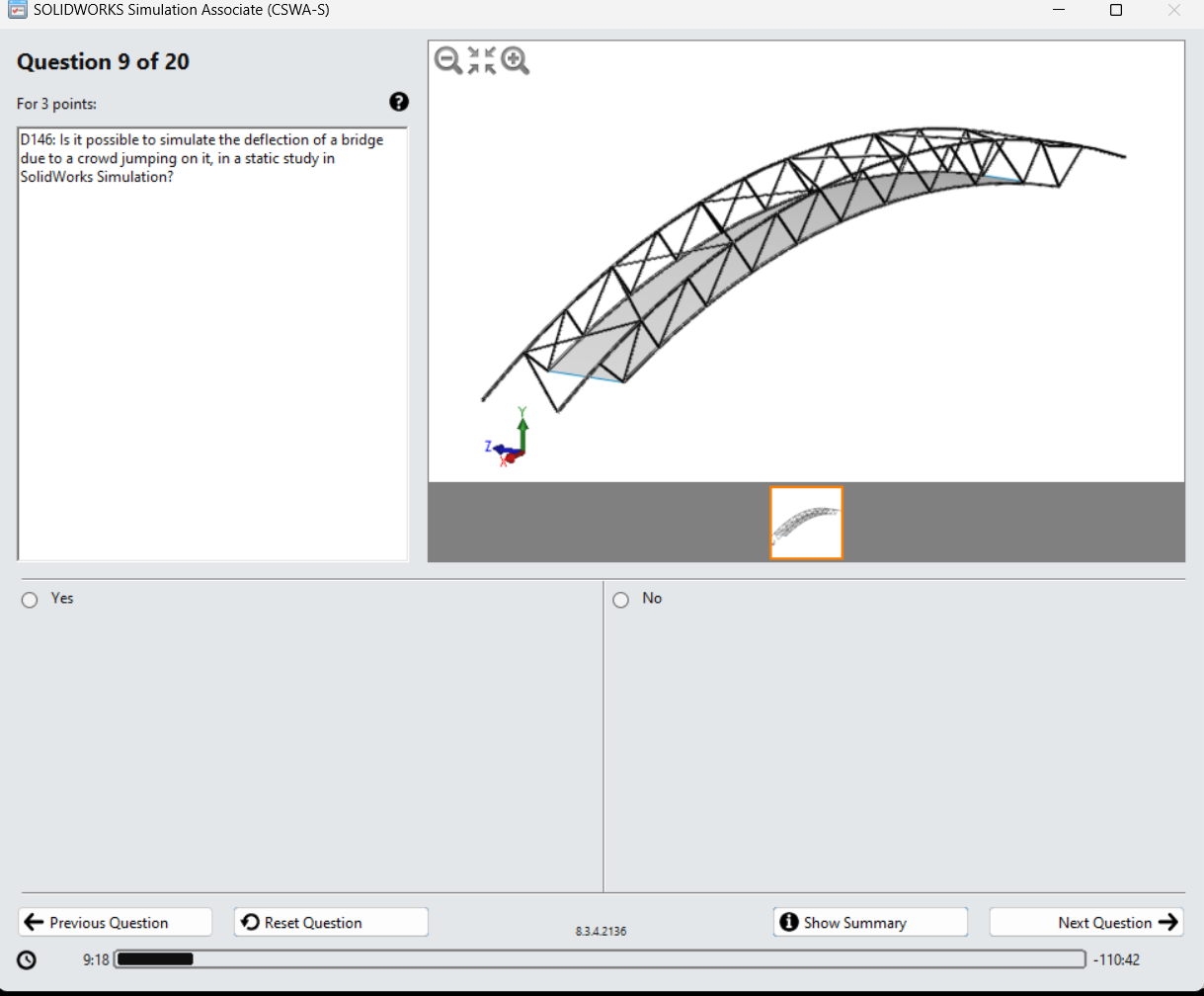 SOLIDWORKS Simulation Associate (CSWA-S) Question 9 of 20 For 3 points ...