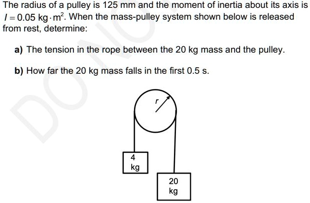 the radius of a pulley is 125 mm and the moment of inertia about its ...