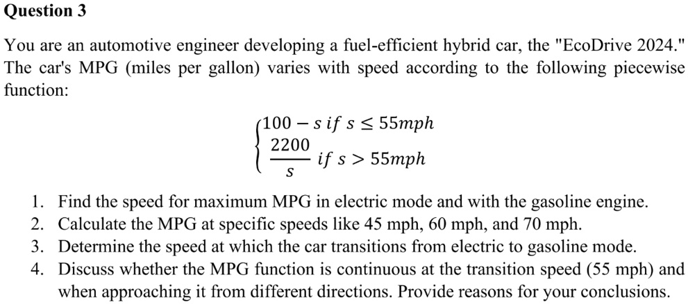SOLVED: Texts: You are an automotive engineer developing a fuel-efficient hybrid car, the ...