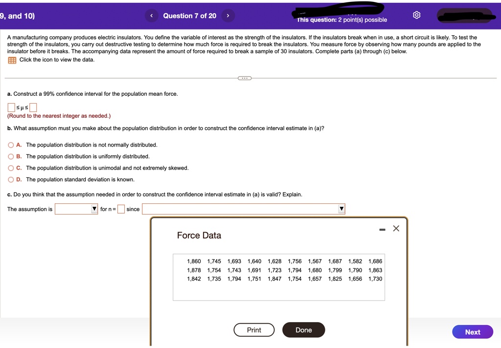 SOLVED: 9,and 10) Question 7 of 20 This question2 point(s) possible A manufacturing company ...
