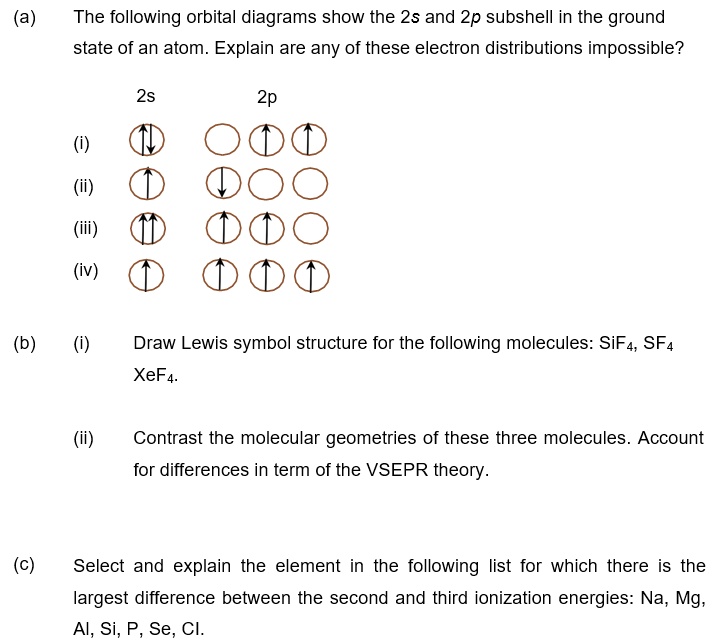 SOLVED: (a) The following orbital diagrams show the 2s and 2p subshell in the ground state of an ...