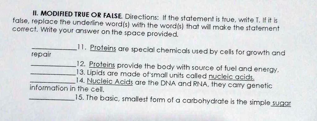 direction if the statement is true write t if its false replace the underline words with the ...