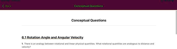 6.1 Rotation Angle and Angular Velocity 1. There is an analogy between rotational and linear ...