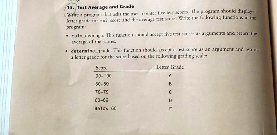 15. Test Average and Grade Write a program that asks the user to enter ...