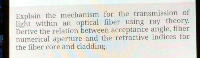 SOLVED: Explain the mechanism for the transmission of light within an ...