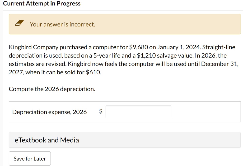 Kingbird Company purchased a computer for 9,680 on January 1, 2024 ...