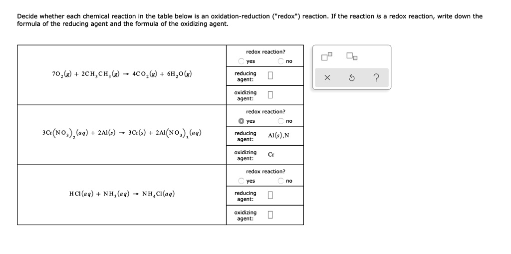 decide whether each chemical reaction in the table below is an ...