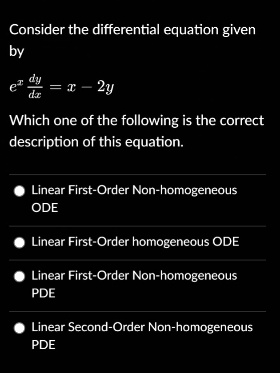 Consider the differential equation given by e^x (dy)/(dx) = x - 2y ...